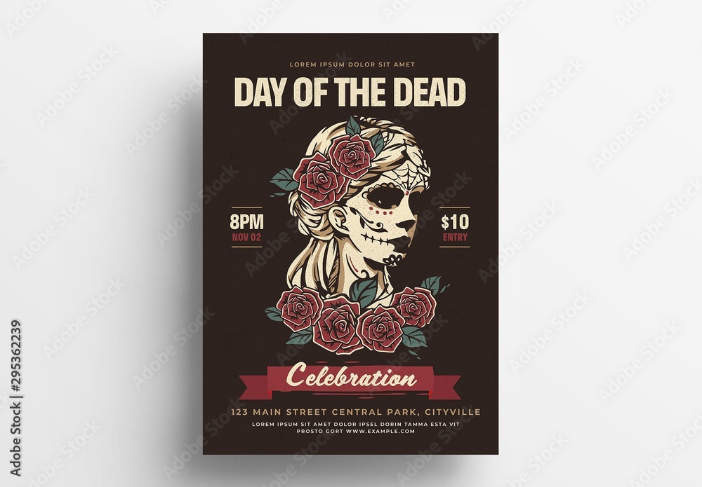 Day of the Dead Illustrative Flyer Layout Stock Template | Adobe Stock
