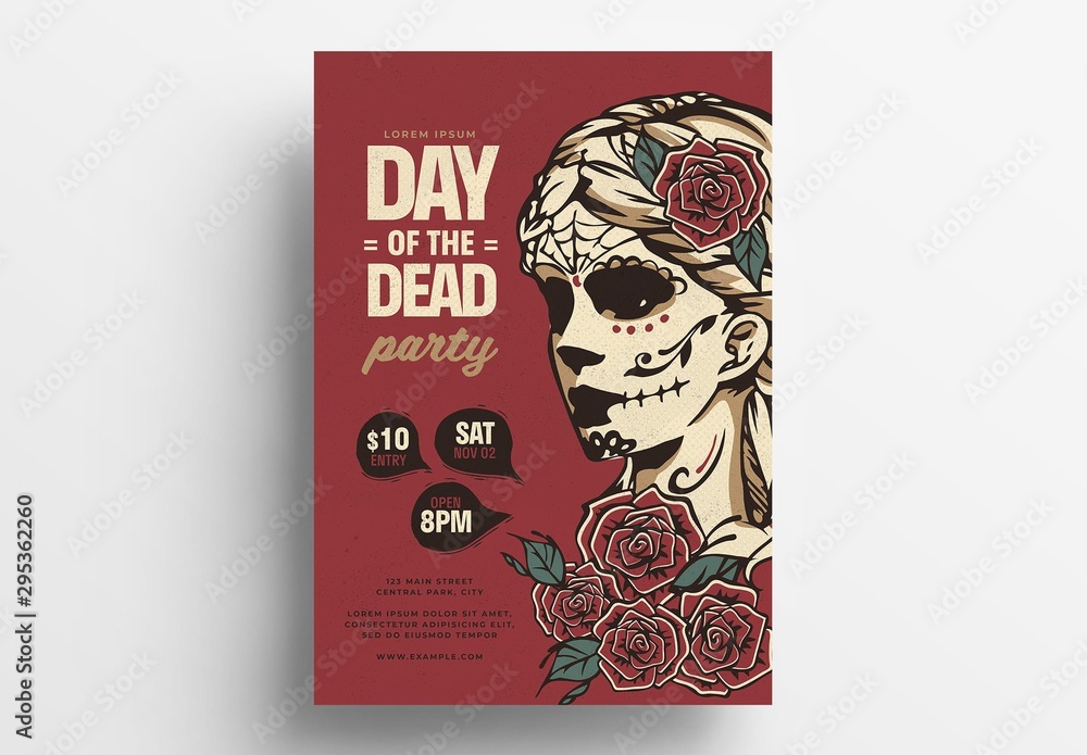 Day of the Dead Illustrative Flyer Layout with Calaca Stock Template ...