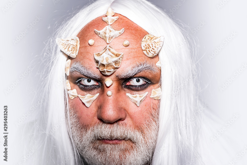 Satan on Hell. Monster with sharp thorns and warts on face. Mysterious ...