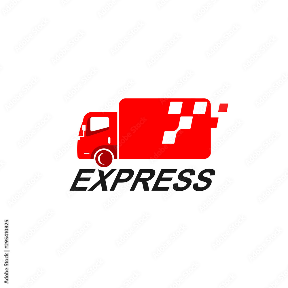 Express Delivery Truck Logo Design Template With Pixel Symbol Stock ...