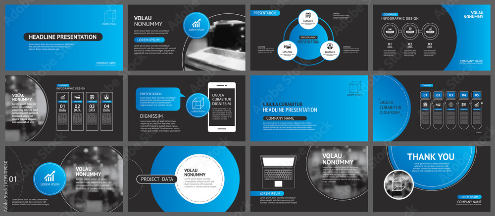Presentation and slide layout background. Design blue and black circle ...