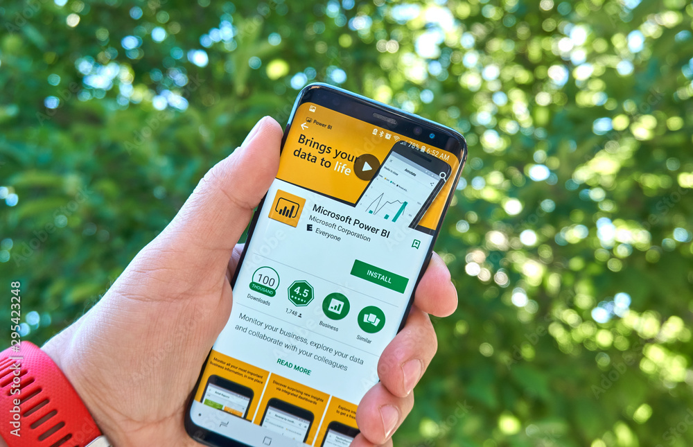 Microsoft Power BI mobile app on Samsung s8. Stock Photo | Adobe Stock
