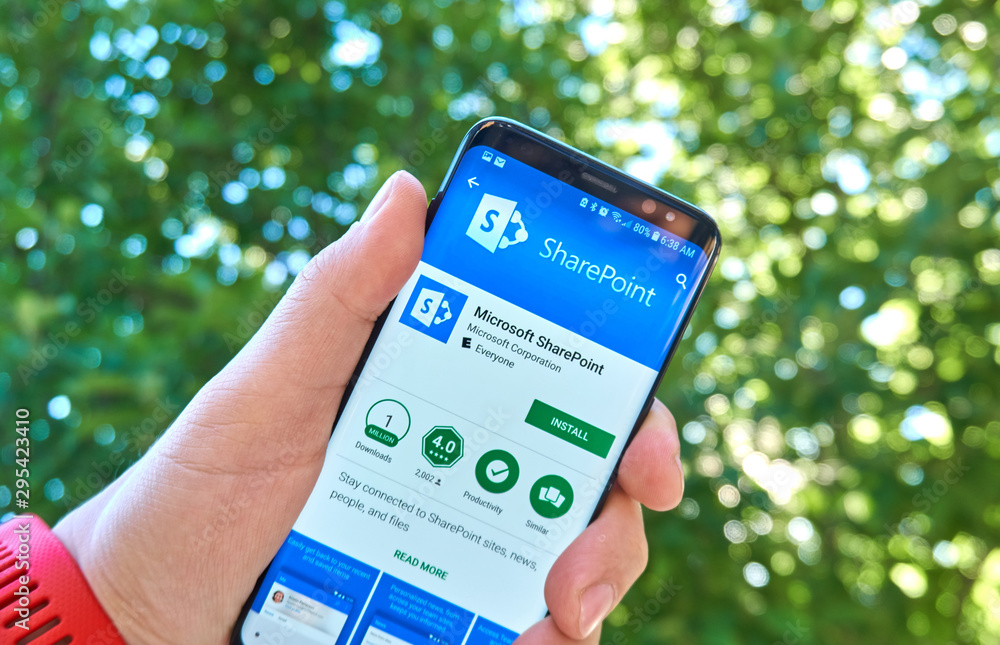 Microsoft SharePoint mobile app on Samsung s8. Stock Photo | Adobe Stock