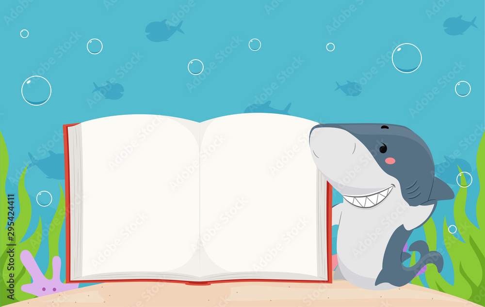 Shark Mascot Book Under Sea Illustration Stock Vector | Adobe Stock