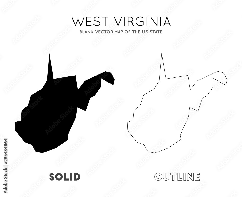 West Virginia map. Blank vector map of the Us State. Borders of West ...
