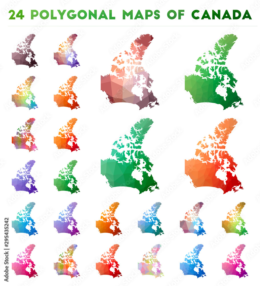 Set of vector polygonal maps of Canada. Bright gradient map of country ...