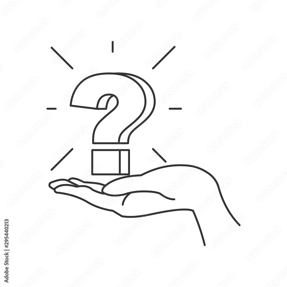 Hand holding question mark. Outline thin line illustration. Flat ...