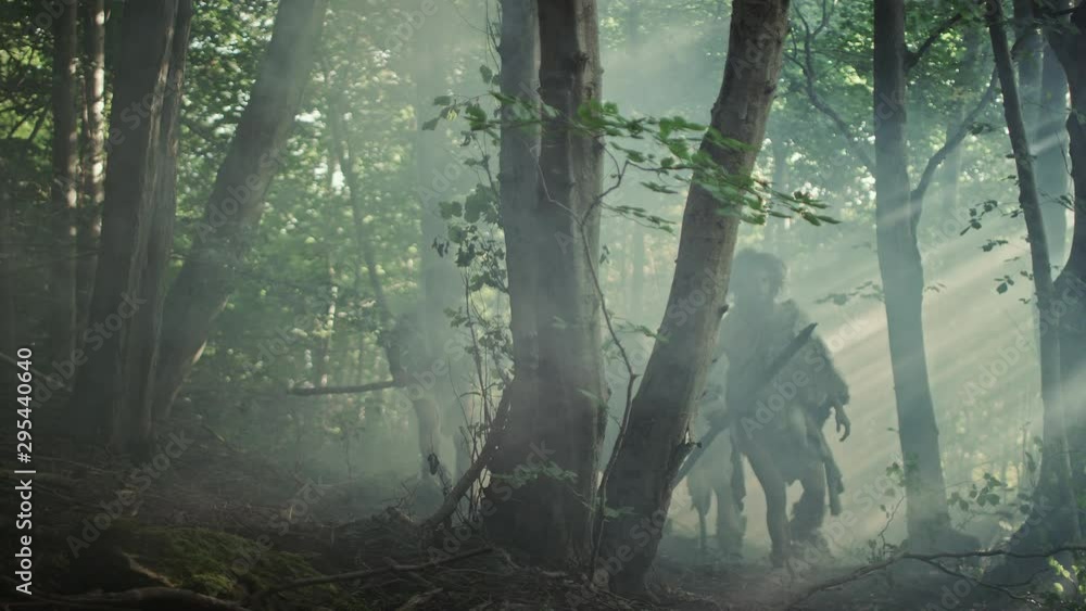 Tribe of Hunter-Gatherers Wearing Animal Skin Holding Stone Tipped ...
