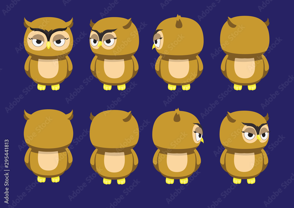 Owl Spinning Head Character Animation Cartoon Vector Illustration Stock Vector | Adobe Stock