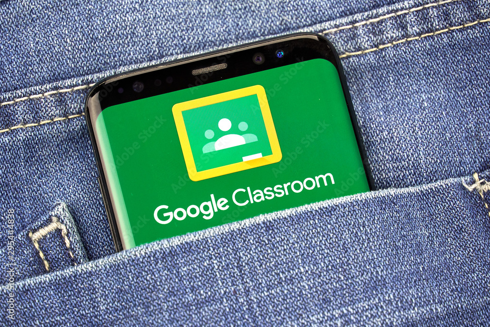 Google Classroom on a phone screen in a pocket Stock Photo | Adobe Stock