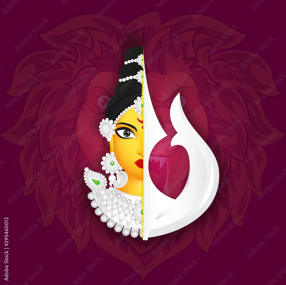 Vecteur Stock Creative Goddess Durga Maa face with Trishul illustration ...