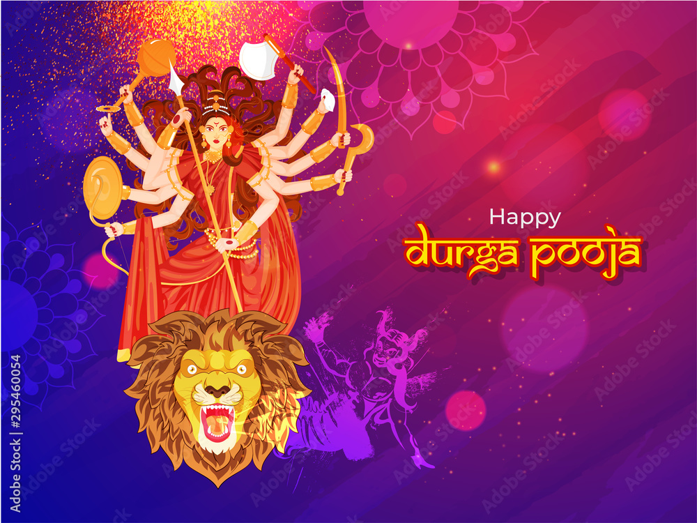 Happy Durga Pooja celebration banner or poster design with illustration ...