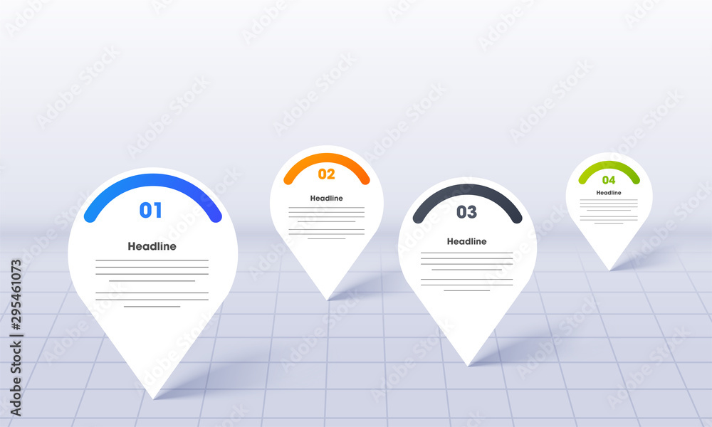 Business Infographics for PowerPoint with map location pins on grid ...