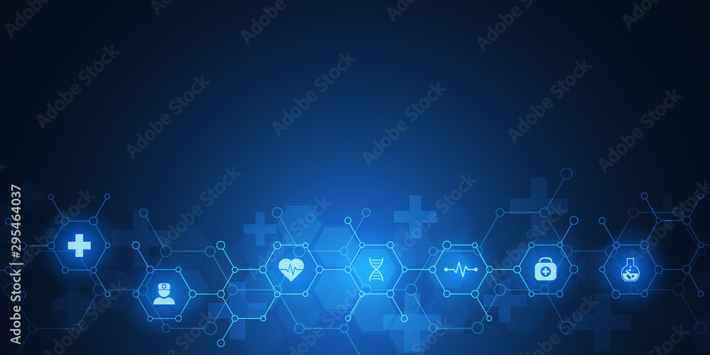 Healthcare and technology concept with flat icons and symbols. Template ...