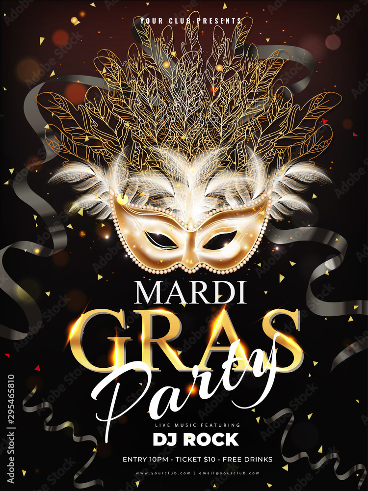 Realistic party mask illustration with shiny text mardi gras and ...