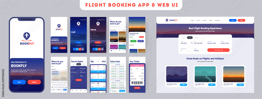 Online Flight booking mobile app onboarding website menu screens ...