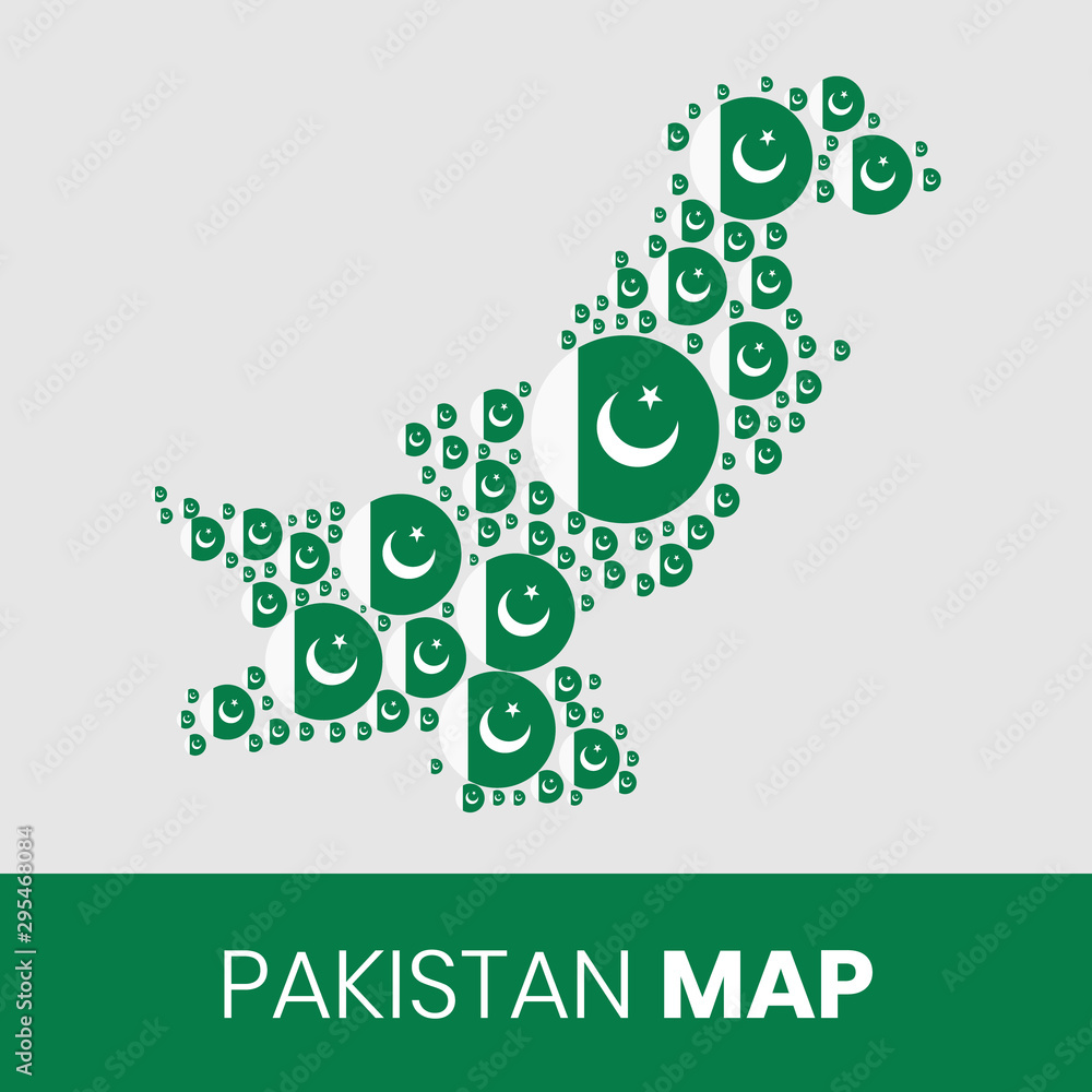 Pakistan map filled with flag-shaped circles, Pakistan map with flag ...