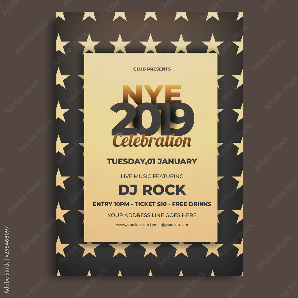 Vetor de NYE (New Year Eve) invitation card or template design with ...
