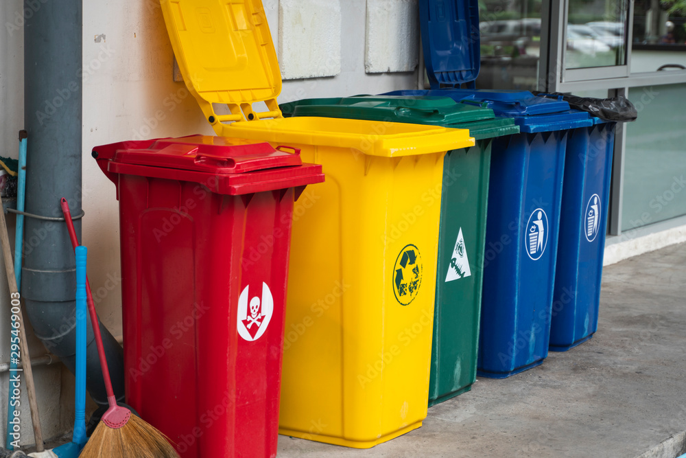 Fotografia do Stock: Garbage Trash Bins for collecting a recycle ...
