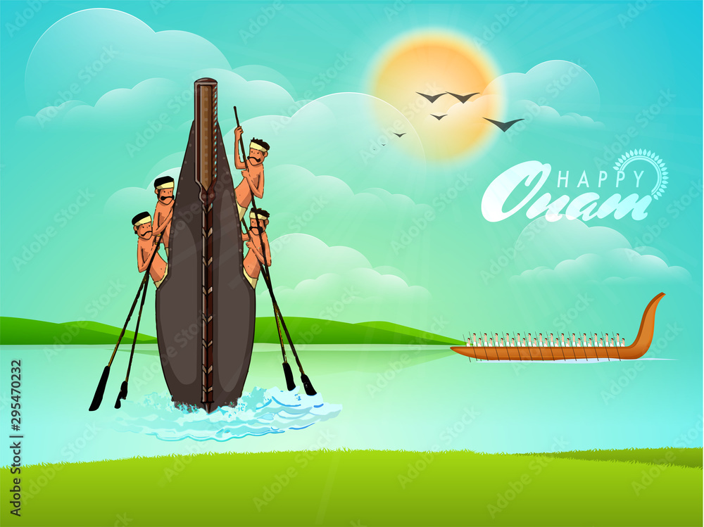 Illustration of people participating Snake Boat Racing (Vallamkali) on ...