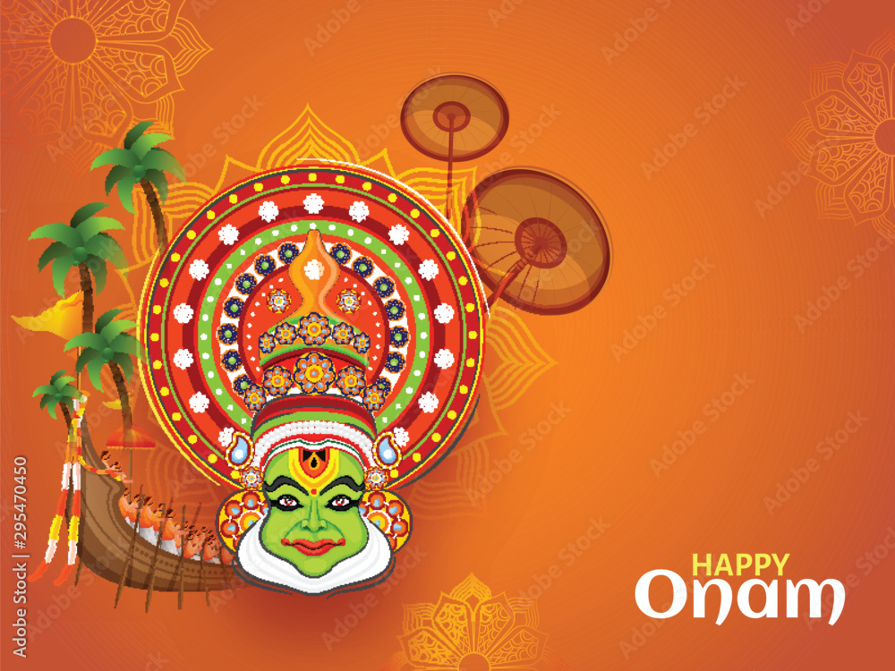 Brown floral background decorated with Kathakali dancer face, Aranmula ...