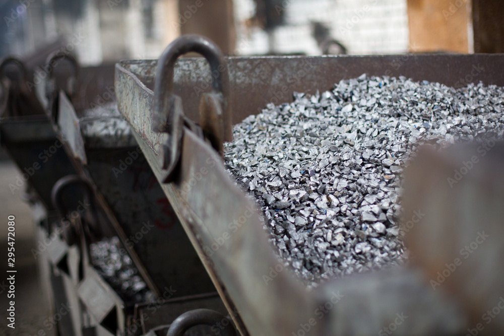 Pieces of ferrotitanium closeup. Ferroalloy used for alloying ...