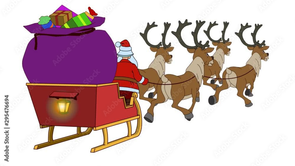 Christmas Sleight Back Loop. Animated Santa Claus rides in a Christmas ...