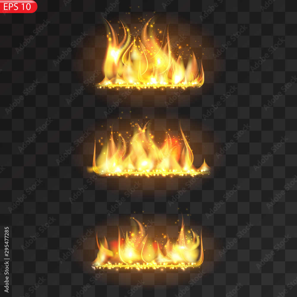 Realistic burning fire flames vector effect with transparency for ...