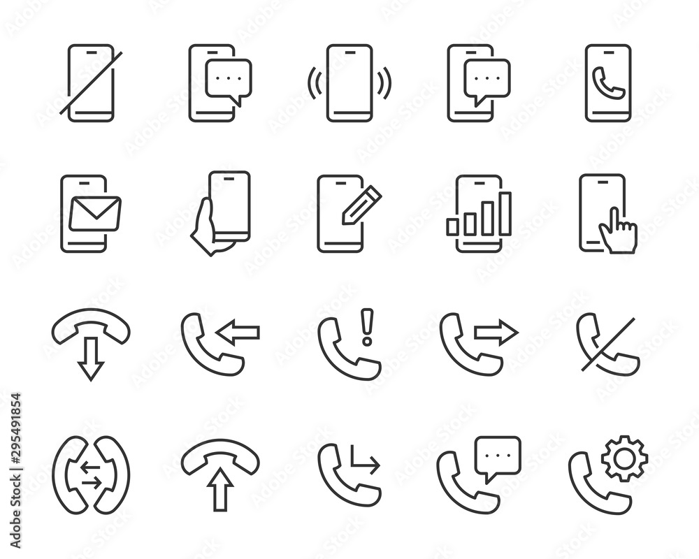 set of phone icons, call, telephone, chat, voice, battery Stock Vector ...
