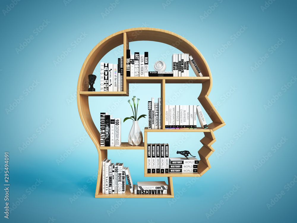 Bookshelves in the shape of human head, education book shelf concept 3d ...