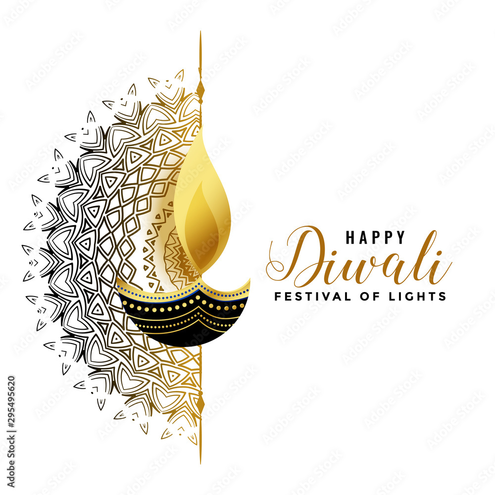 white diwali background with golden diya design Stock Vector | Adobe Stock