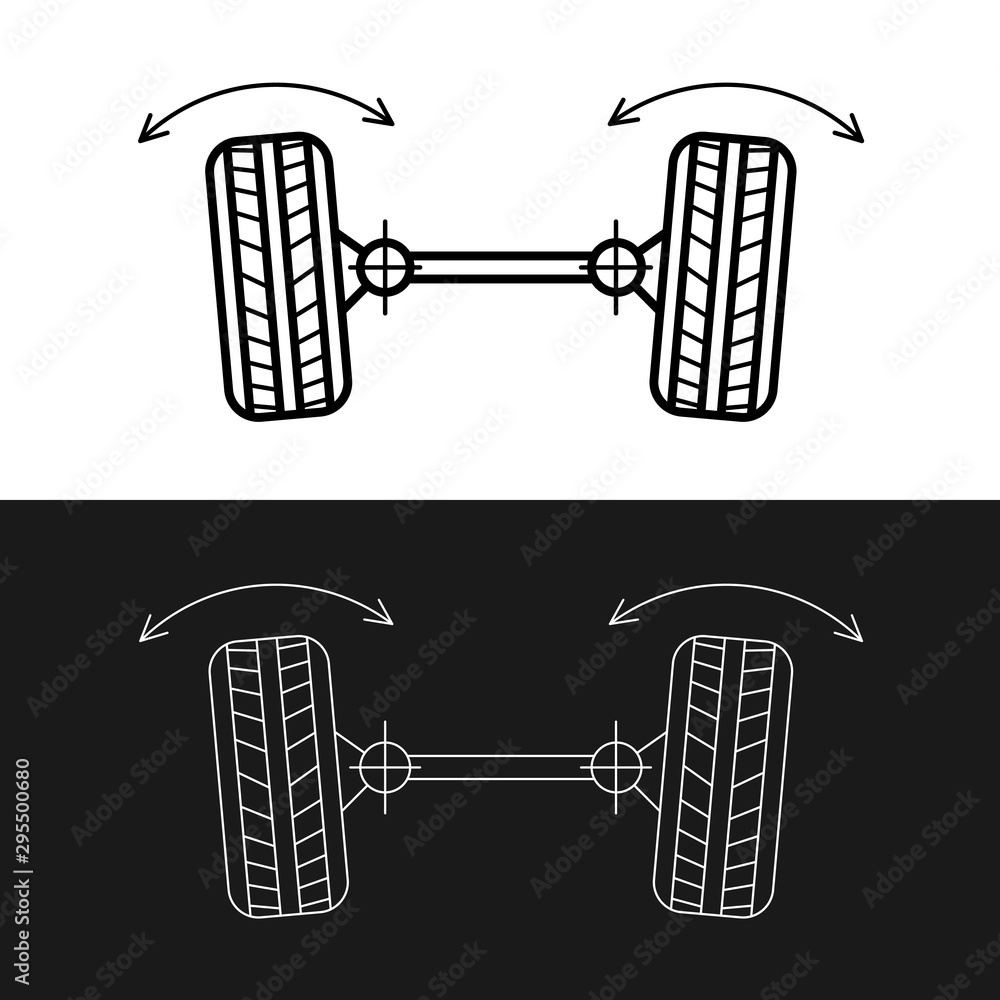 Wheel alignment line icon. Car suspension angles adjustment. Axle ...