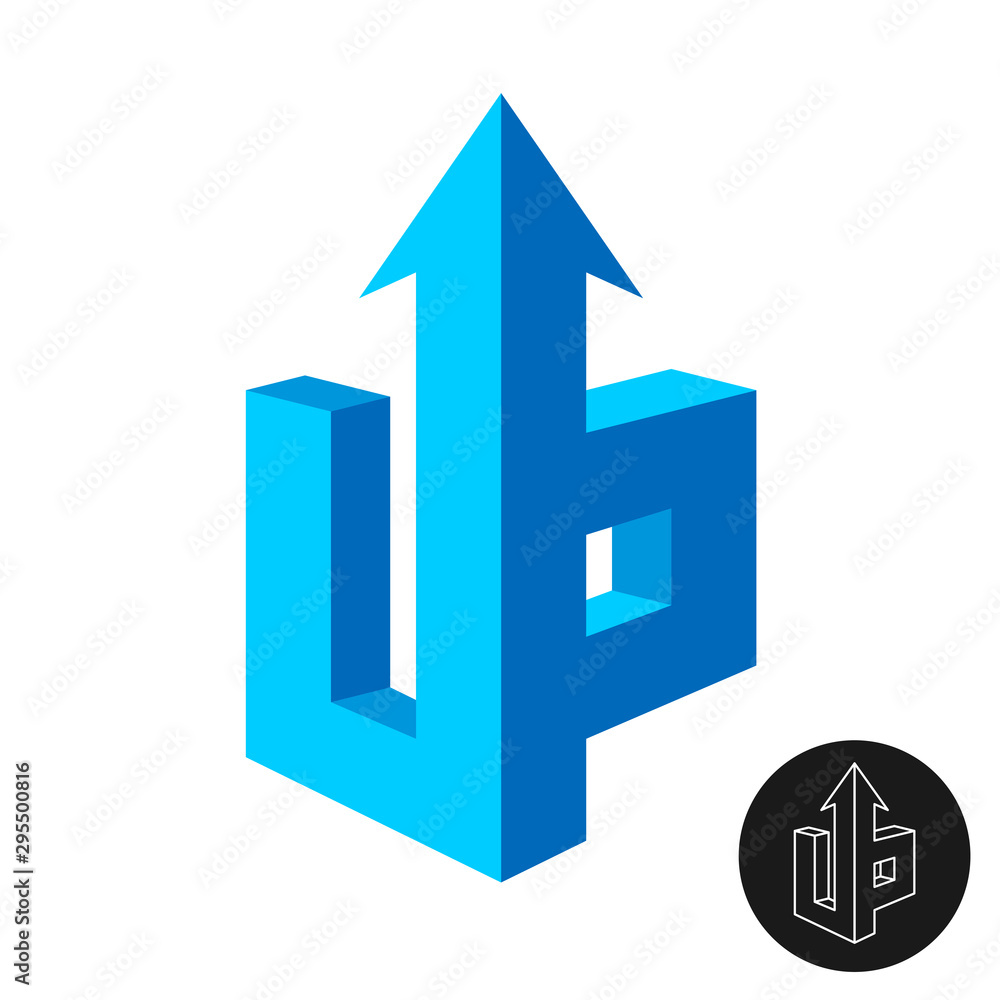 Word UP logo with arrow pointer. 3D perspective symbol of growth. Stock ...
