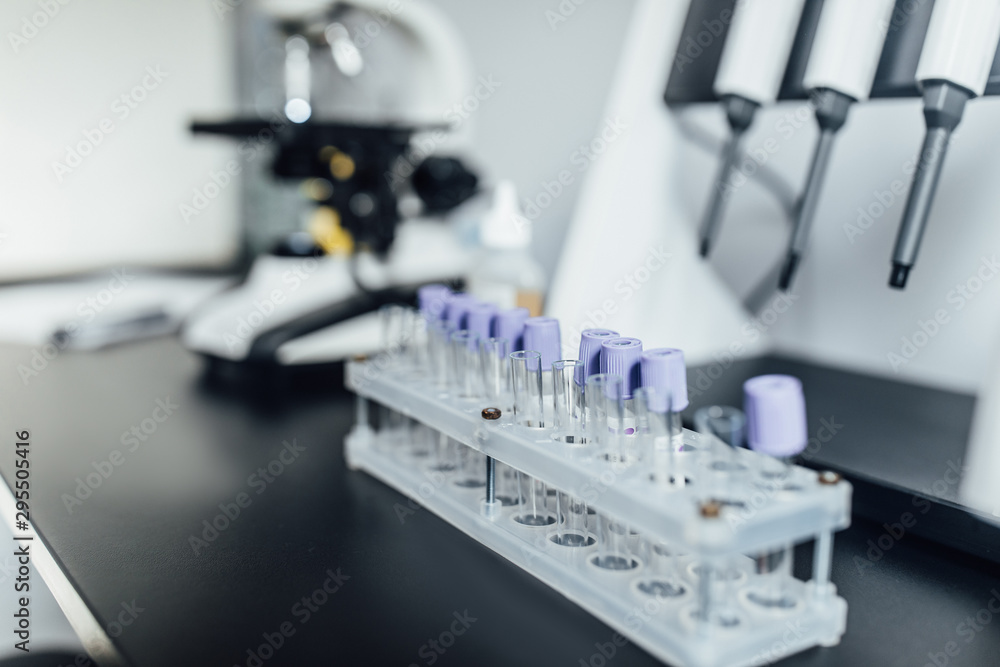 Closeup of a modern robotic machine for blood centrifugation and ...
