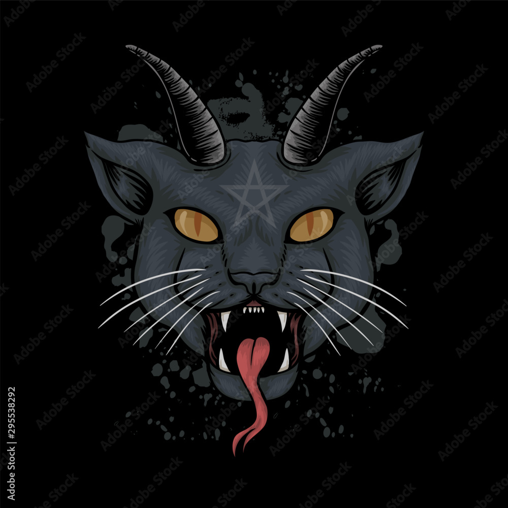 Satanic Cat head vector illustration Stock Vector | Adobe Stock