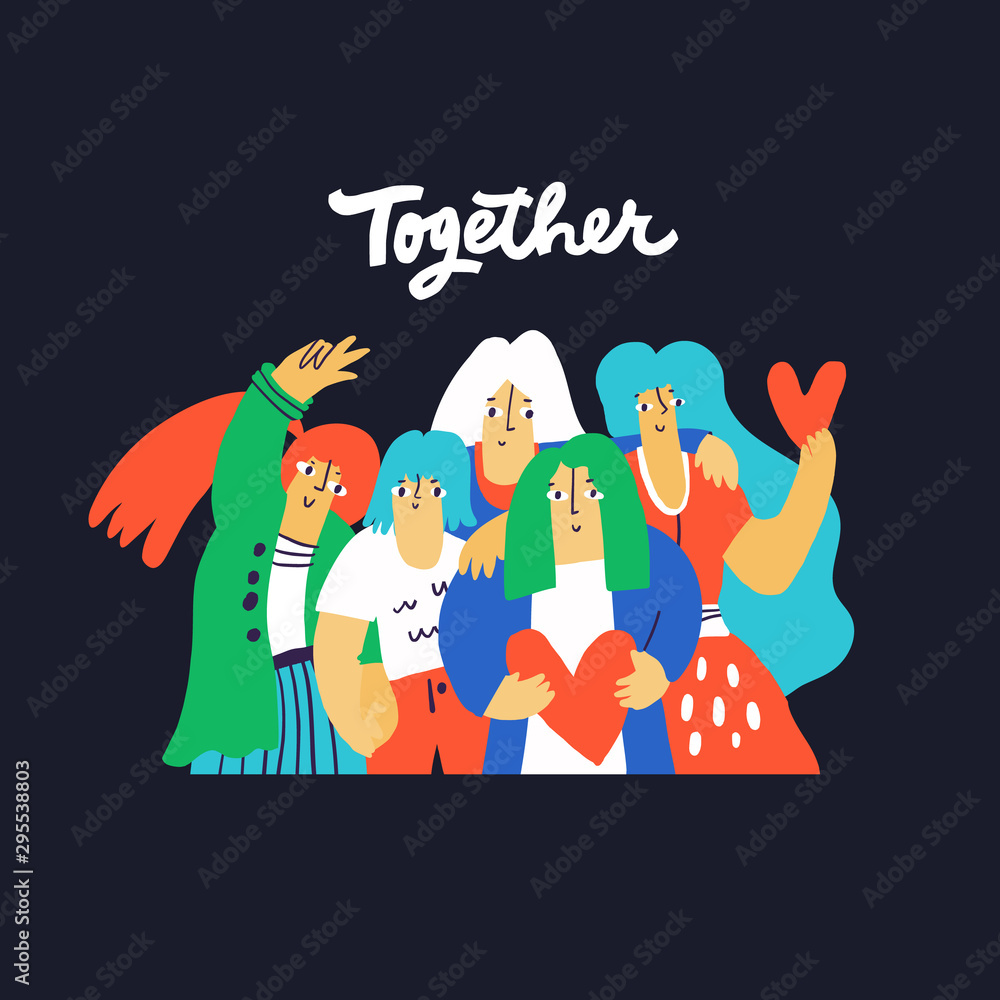 Friendship, stay together vector hand drawn illustration. Friends ...