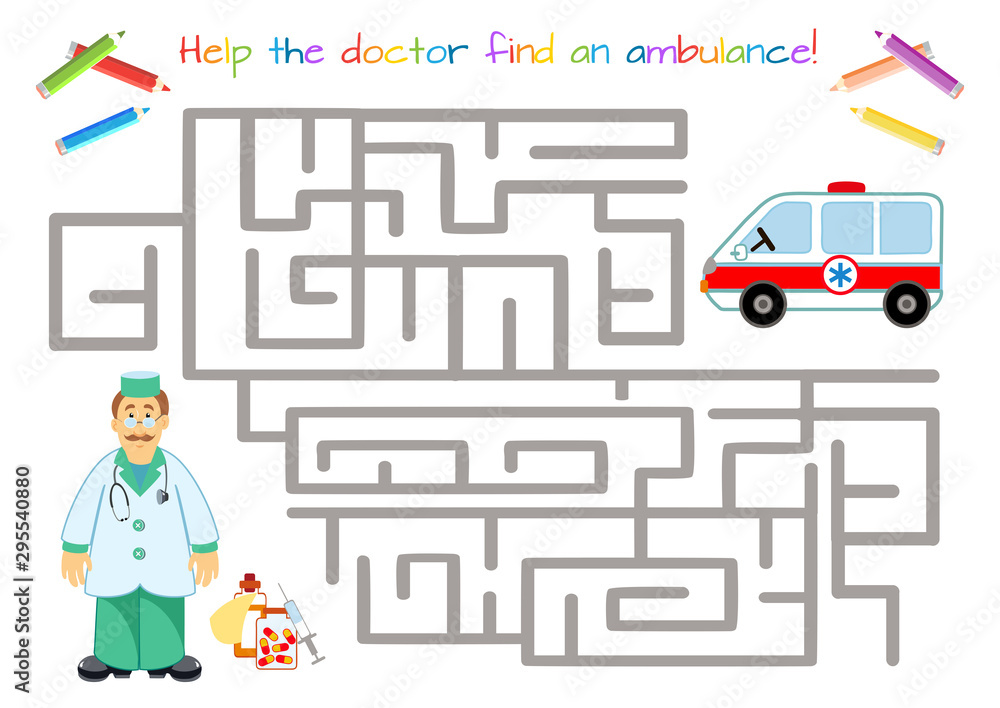 Funny doctor. Educational game for children. Labyrinth, maze. Coloring ...