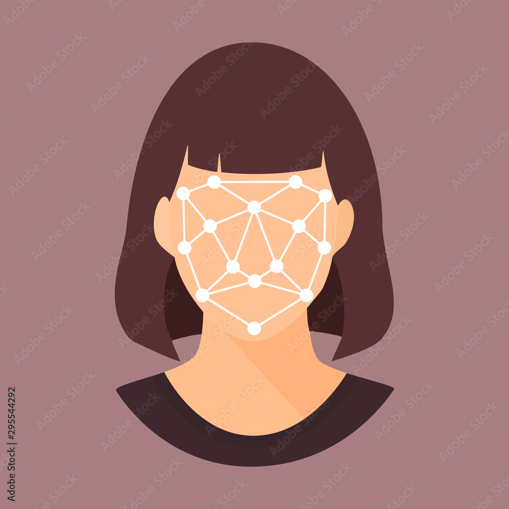 Biometric scanning of woman. Face recognition personal verification ...