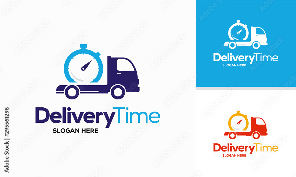 Delivery Time logo designs concept vector, Truck and Stopwatch logo ...