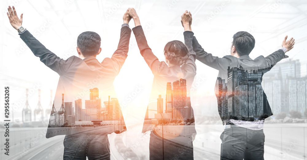 Double exposure image of many business people conference group meeting ...