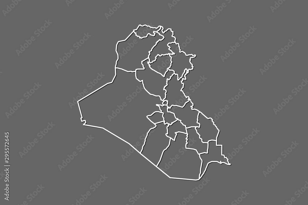 Iraq vector map with border lines of divisions using gray color on dark ...