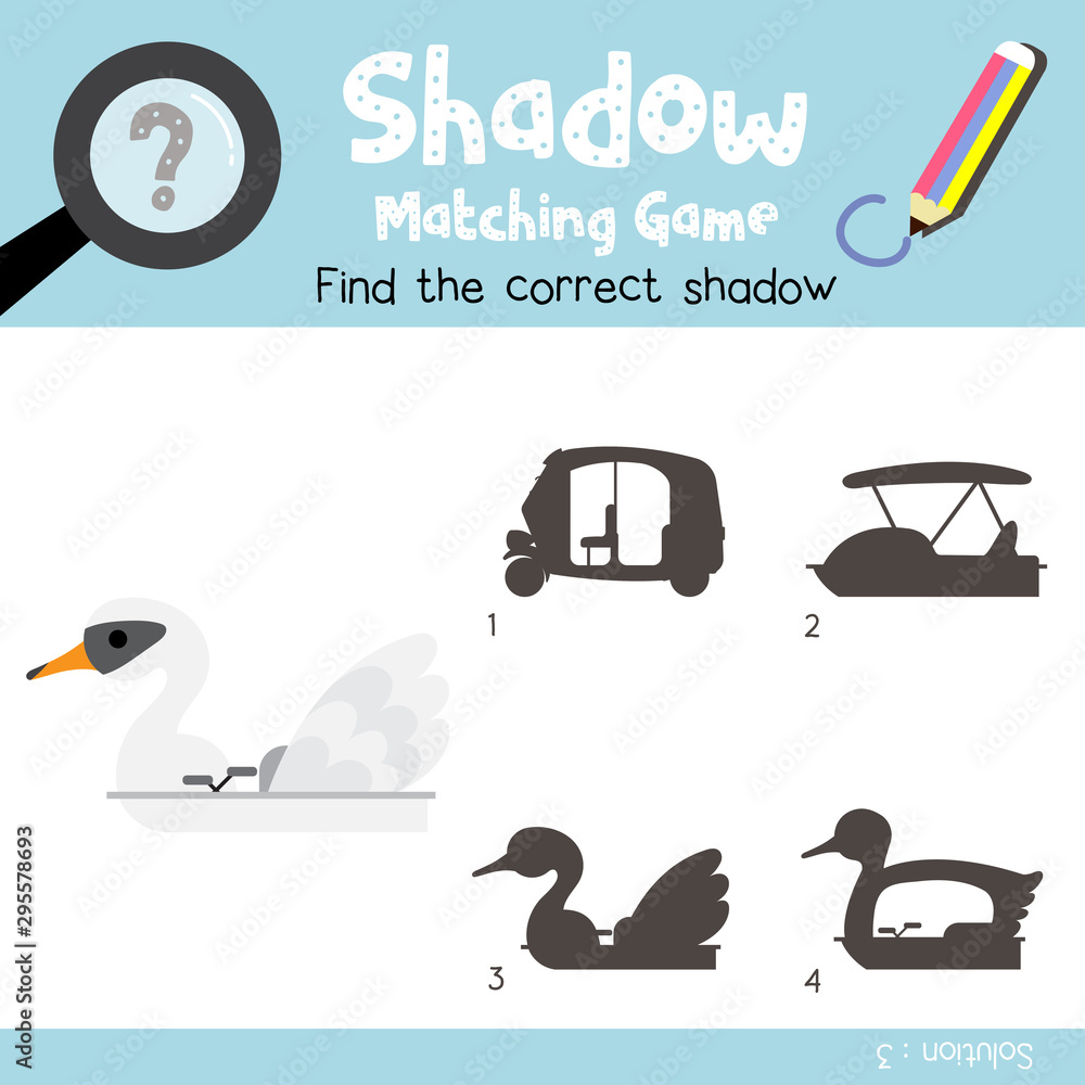 Shadow matching game Pedal Boat cartoon character side view vector ...