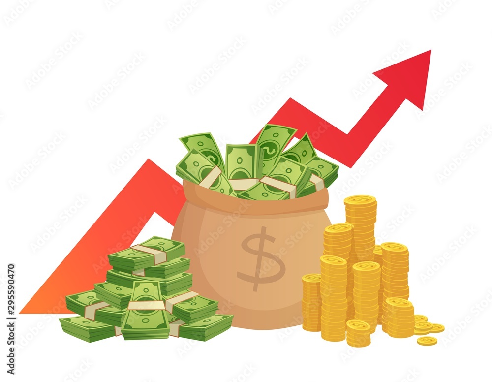 Cartoon savings value growth. Money profit increase, profitable ...
