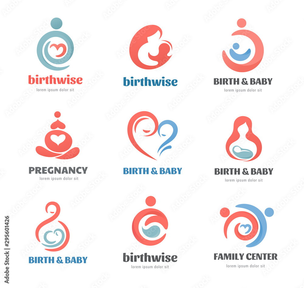 Birth, pregnancy, family and baby care logos and symbol collection ...