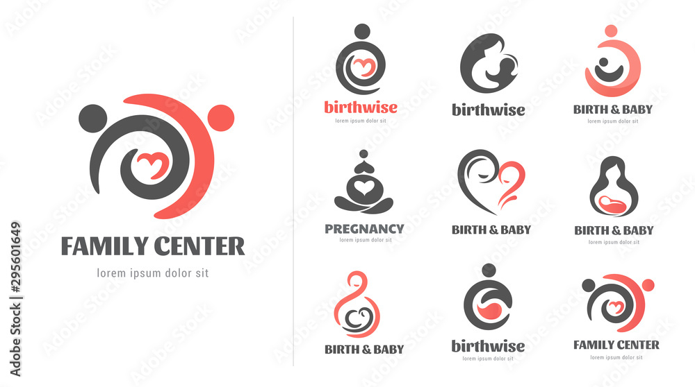 Birth, pregnancy, family and baby care logos and symbol collection ...