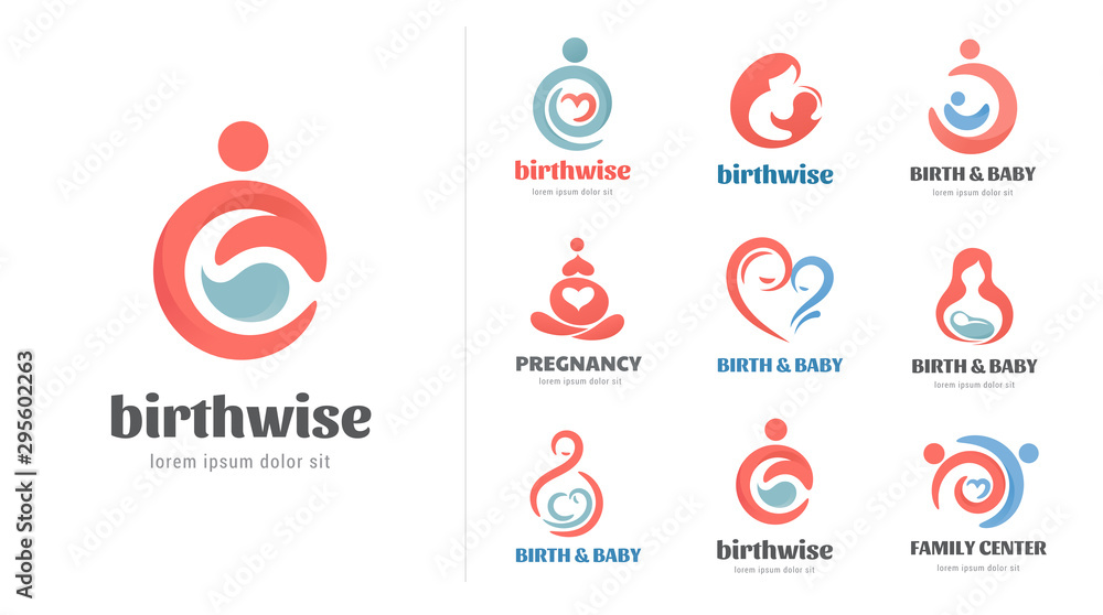 Birth, pregnancy, family and baby care logos and symbol collection ...