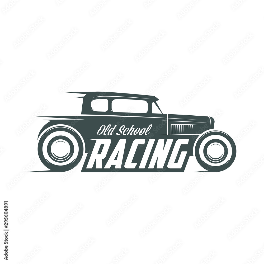 Old school racing emblem, logo, banner. Vintage t-shirt print Stock ...