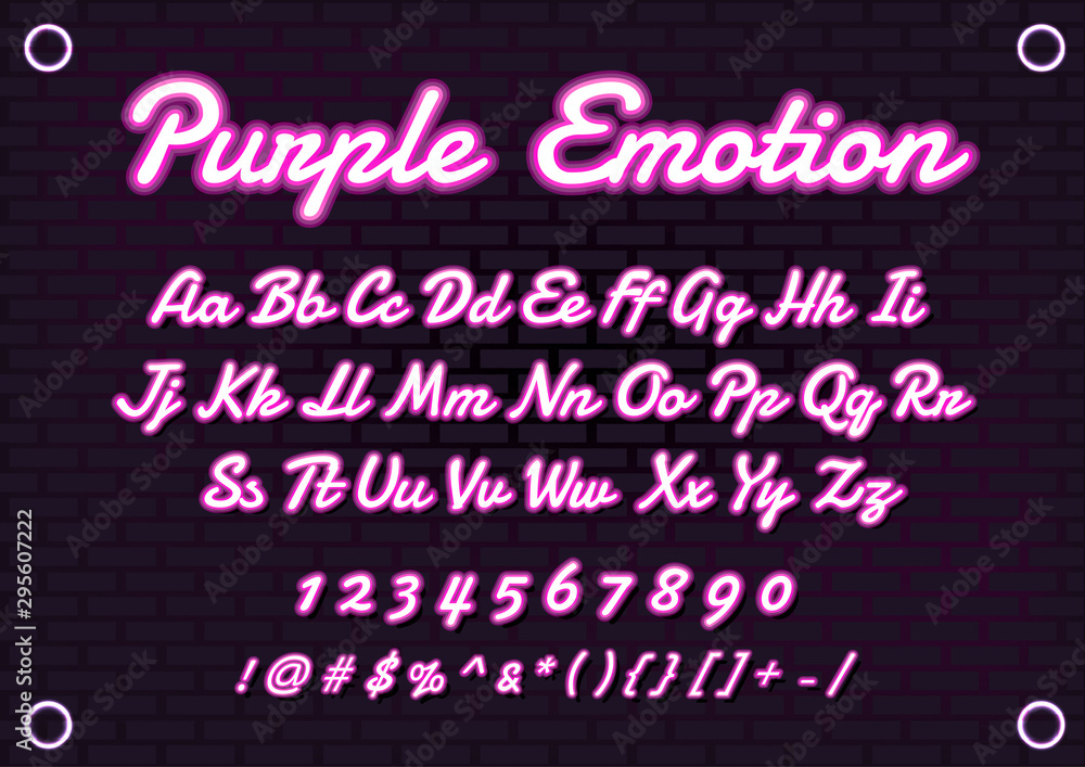 Neon purple vector font light alphabet (uppercase and lowercase ...