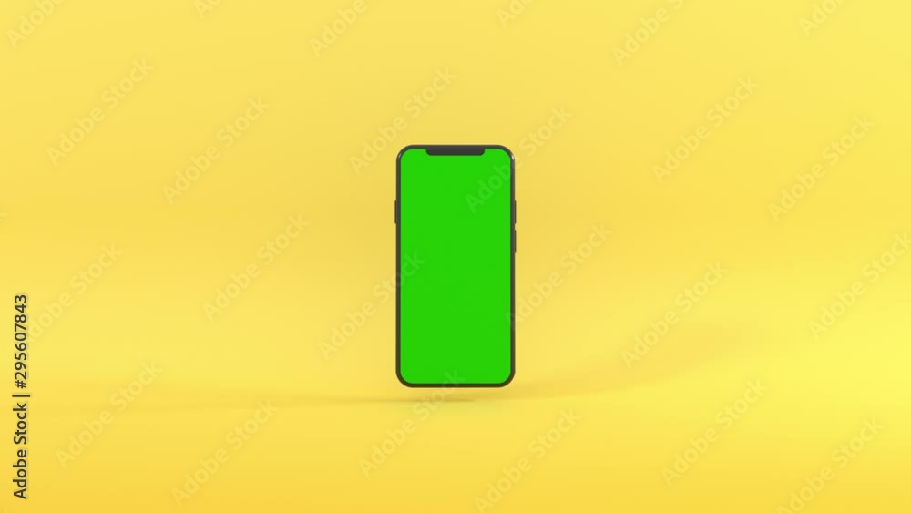 3D render of smartphone falling from up and rotating. Green screen on ...