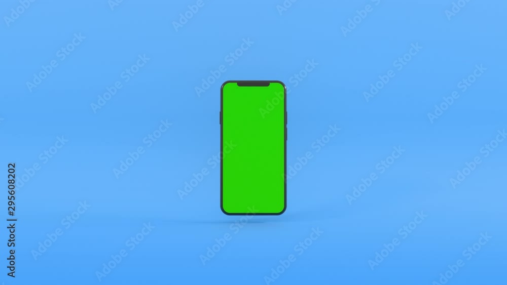 3D render of smartphone falling from up and rotating. Green screen on ...